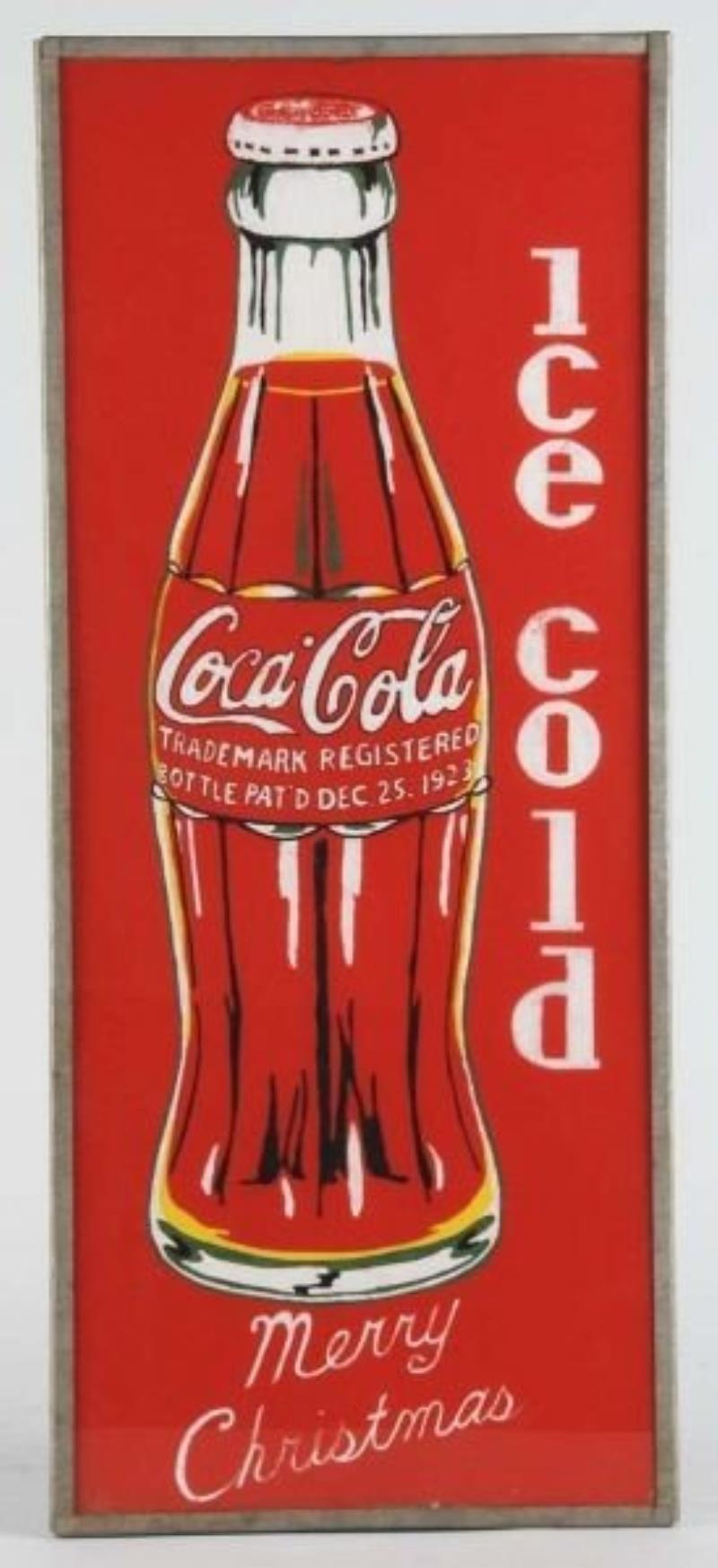 Coca-Cola sign, "Drink Coca-Cola Ice Cold" w/Christmas Value & Price Guide