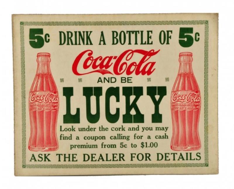 1920's Coca - Cola Cardboard Lucky Sign Value & Price Guide