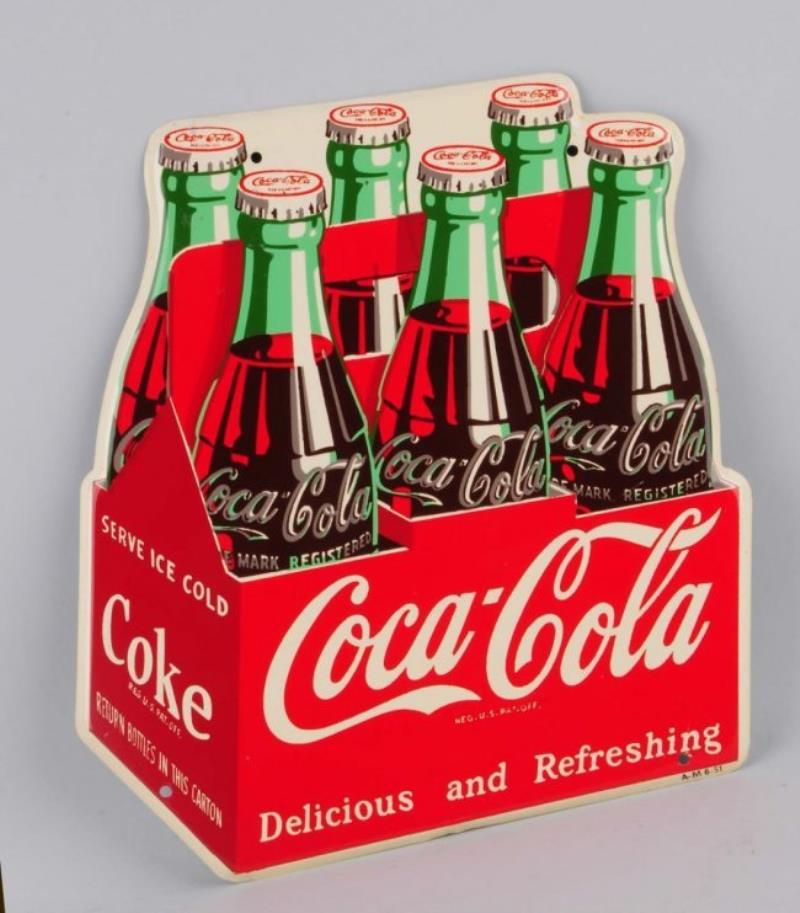 1951 COCA-COLA CUT-OUT 6-PACK SIGN Value & Price Guide