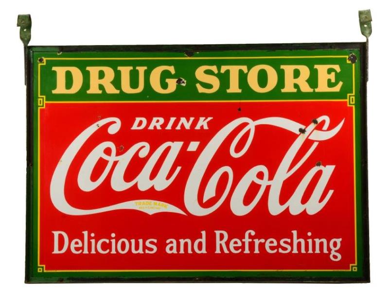 1930s Coca-Cola 2-Sided Drug Store Porcelain Sign Value & Price Guide