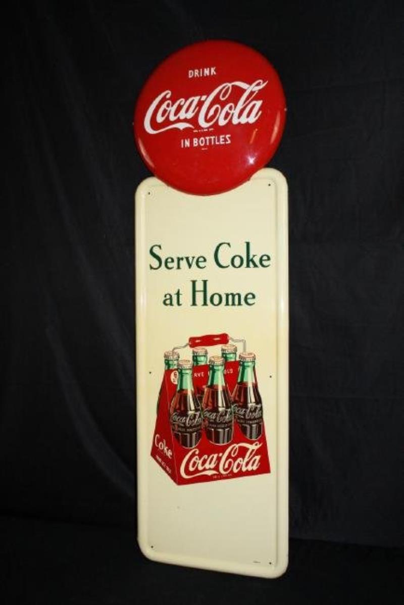 SERVE COKE AT HOME PAINTED METAL PILASTER SIGN Value & Price Guide