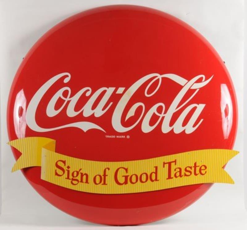COCA-COLA TIN RIBBON SIGN WITH COURTESY PANEL Value & Price Guide