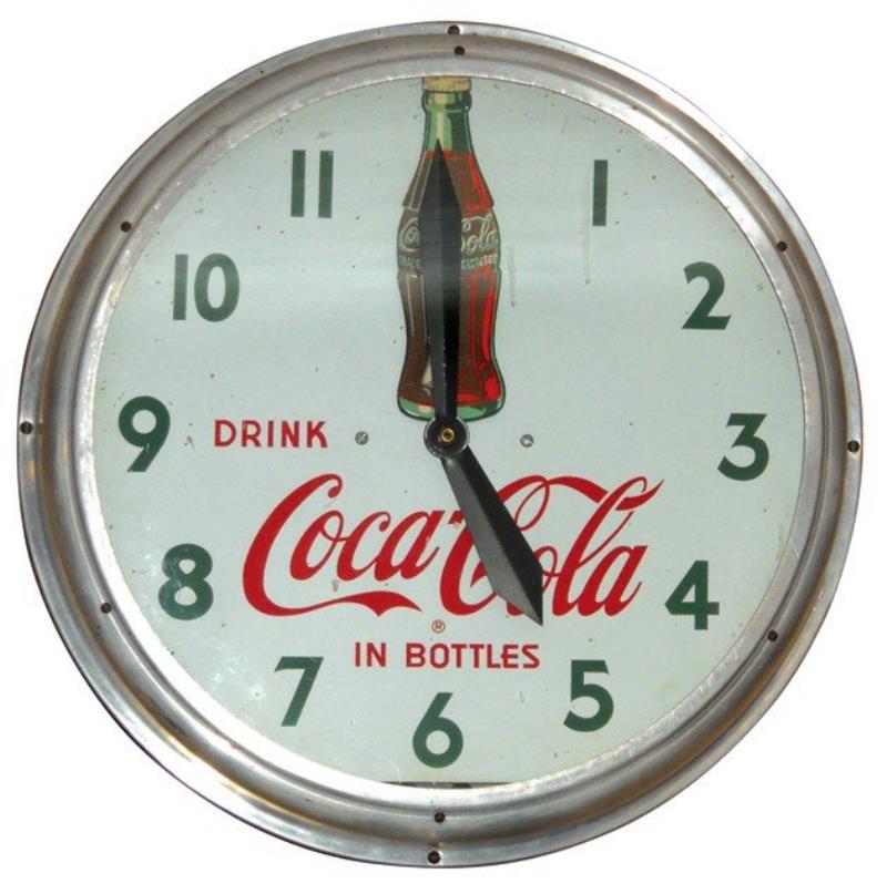 Coca-Cola neon shaker clock, diecut porcelain bott Value & Price Guide