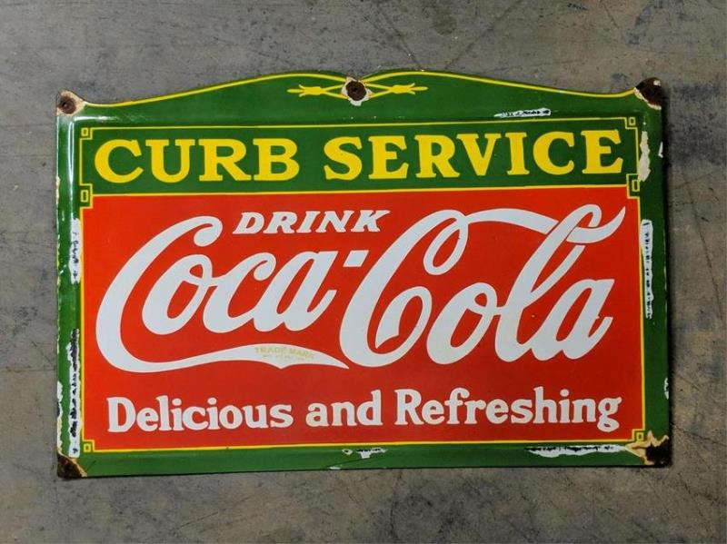 1950s Porcelain Coca-Cola Curb Service Sign Value & Price Guide