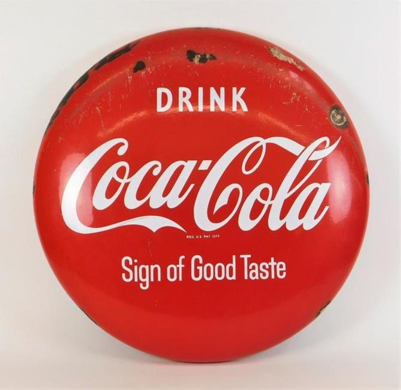 Drink Coca Cola Tin Button Advertising Sign Value & Price Guide