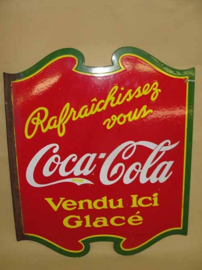 Coca-Cola porcelain sign, c1950's, self-framed shield Value & Price Guide