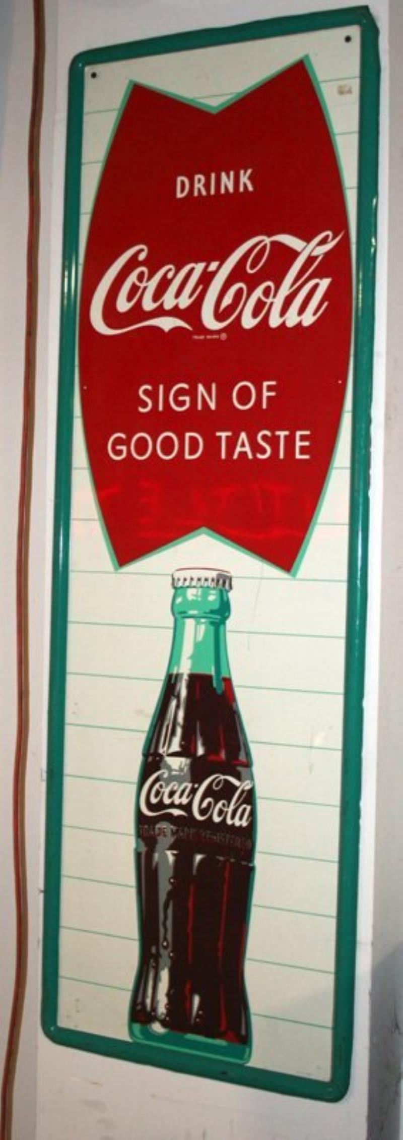 COCA-COLA TIN SIGN - FISH TAIL Value & Price Guide