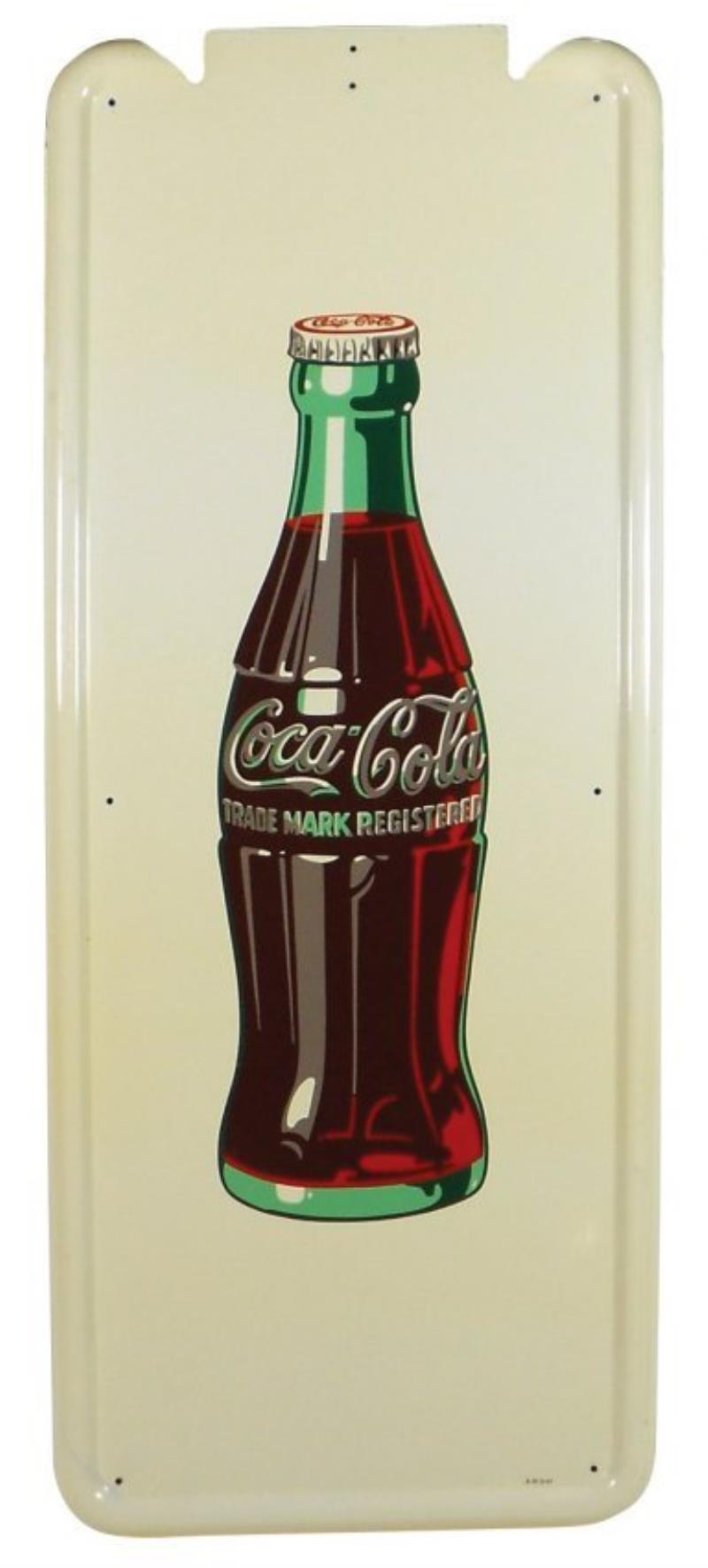 Coca-Cola sign, embossed metal w/bottle graphic, by Value & Price Guide