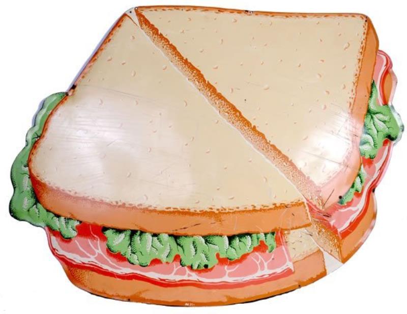 COCA-COLA CUTOUT EMBOSSED TIN HAM SANDWICH SIGN Value & Price Guide