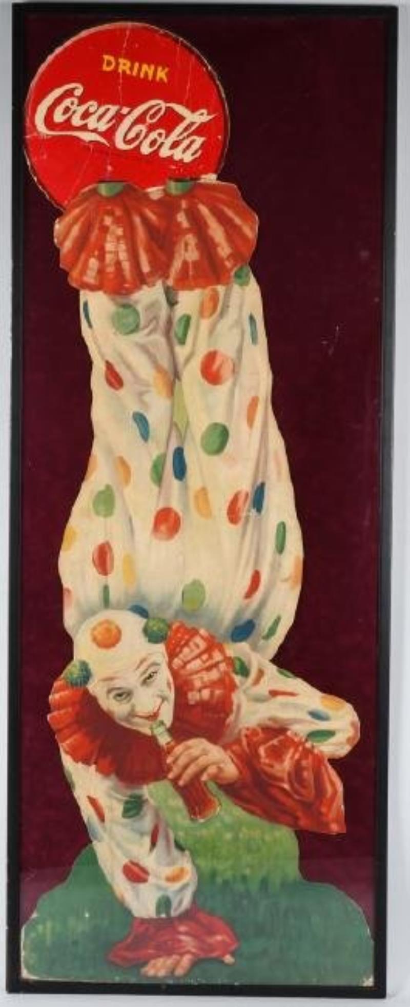 Coca Cola Clown Die Cut Sign, 6 pack Version Value & Price Guide