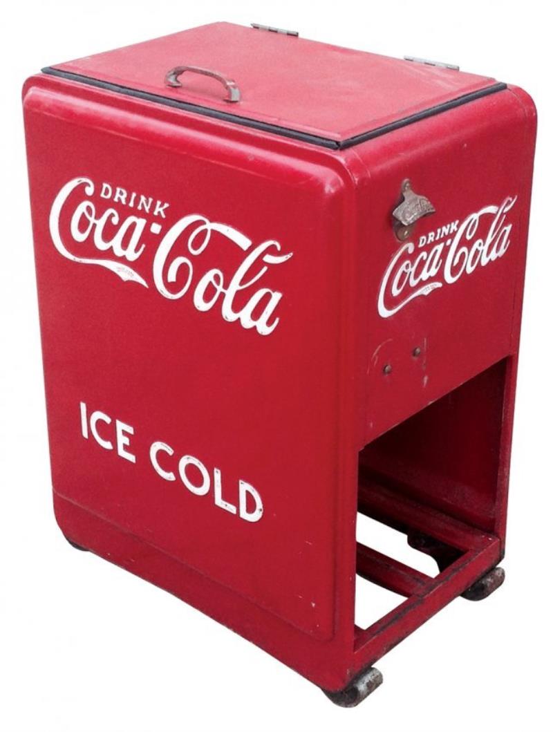 Coca-Cola arrow sign w/embossed metal cooler, stamped Value & Price Guide